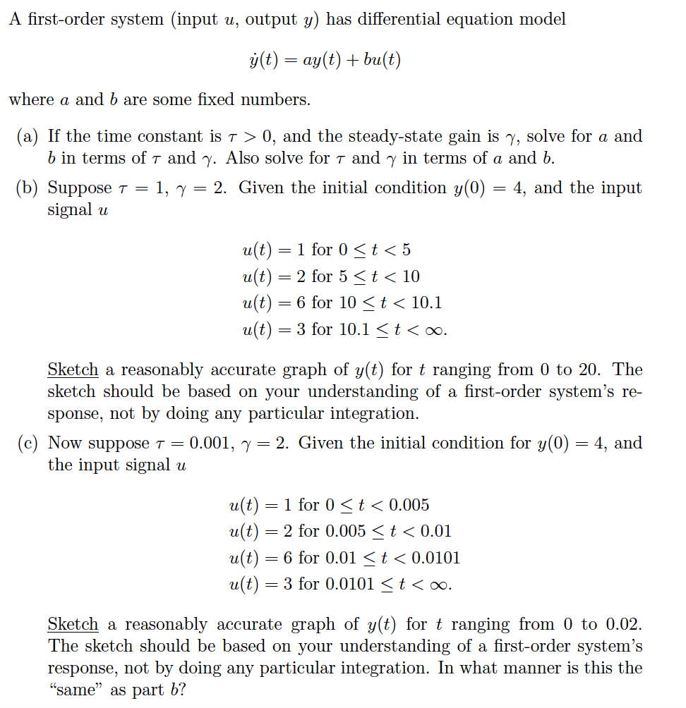 A First Order System Input U Output Y Has