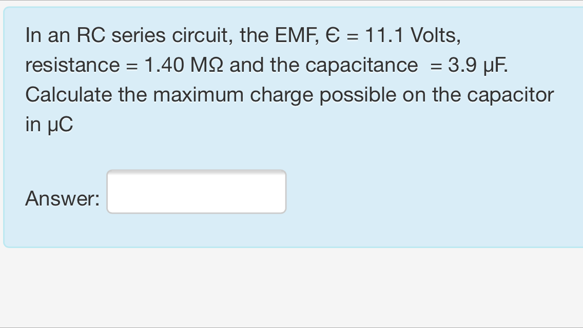 Solved In an RC series circuit, the EMF, = 11.1 Volts. | Chegg.com