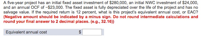 Solved A five-year project has an initial fixed asset | Chegg.com