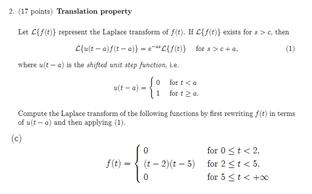 Solved Translation property Let L{f(t)} represent the | Chegg.com