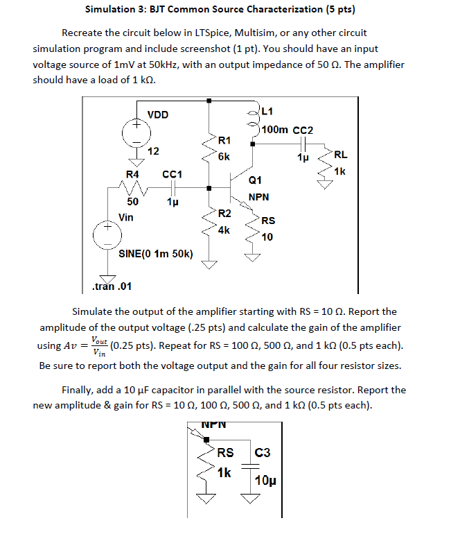 Recreate the circuit below in LTSpice, Multisim, or | Chegg.com