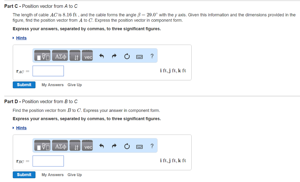 Solved Position Vectors Part A Position vector from A toB | Chegg.com