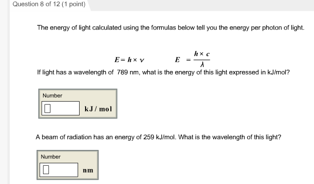 Solved The energy of light calculated using the formulas | Chegg.com