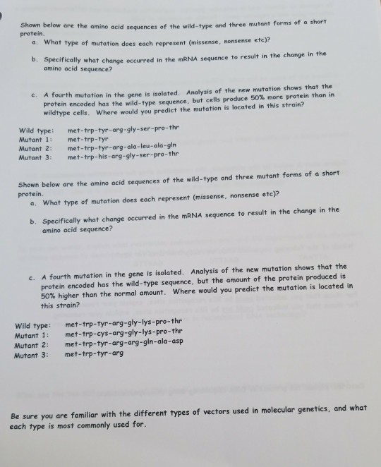 Solved Shown below are protein. the amino acid sequences of | Chegg.com