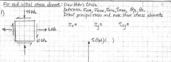 Solved For each initial stress element: Draw Moh'rs Circle | Chegg.com