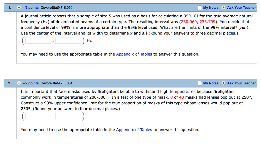 Solved 1 2 Points Devorestat9 7 E 050 My Notes Ask Your