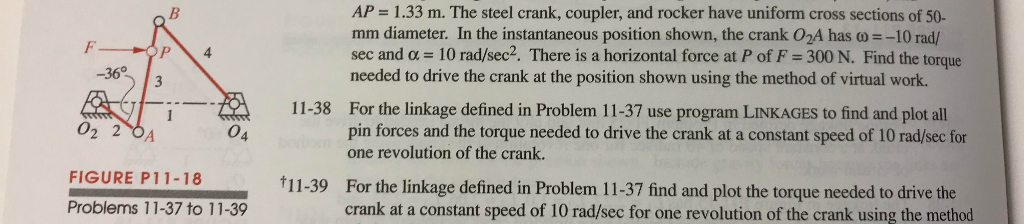 AP = 1.33 m. The steel crank, coupler, and rocker | Chegg.com