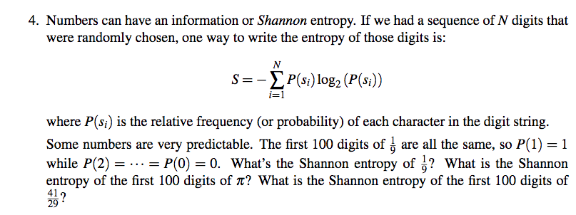 Solved 4. Numbers can have an information or Shannon | Chegg.com