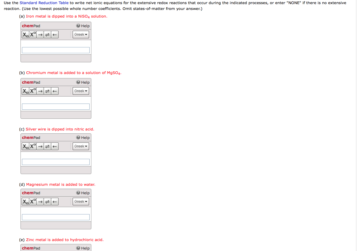 Solved Use the Standard Reduction Table to write net ionic | Chegg.com