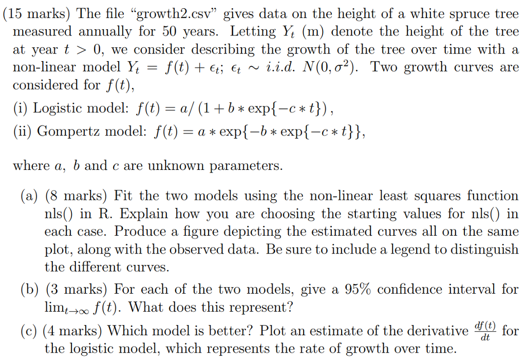 (15 marks) The file "growth2.csv" gives data on the | Chegg.com