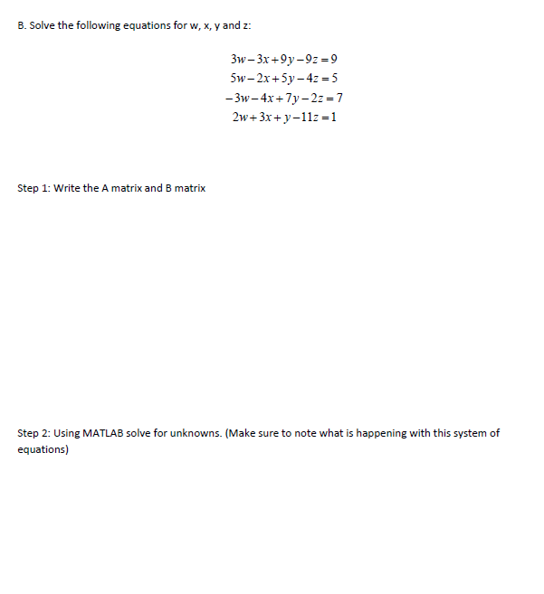 Solved B. Solve the following equations for w, x, y and z | Chegg.com