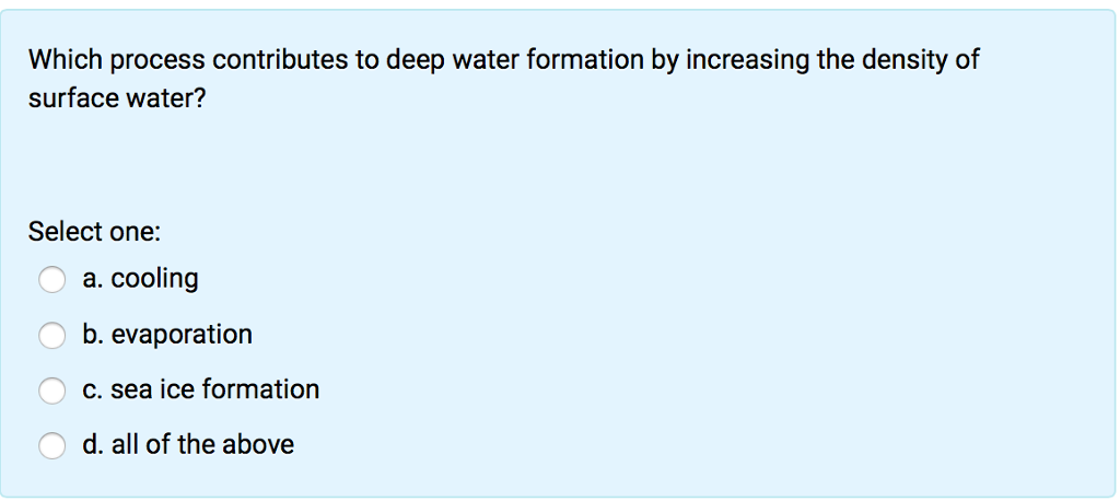 Solved Which process contributes to deep water formation by | Chegg.com