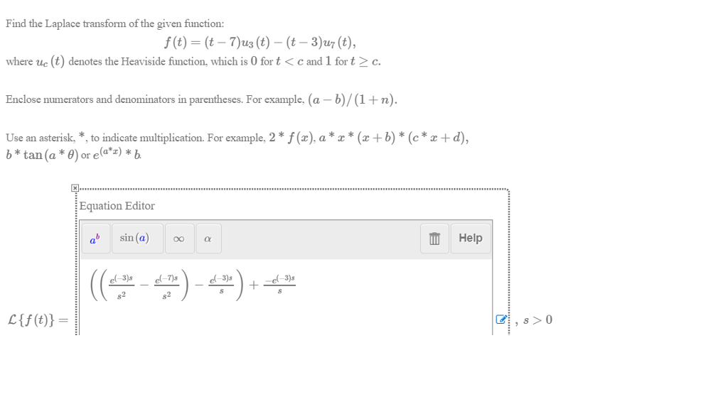 Solved Find the Laplace transform of the given function: | Chegg.com