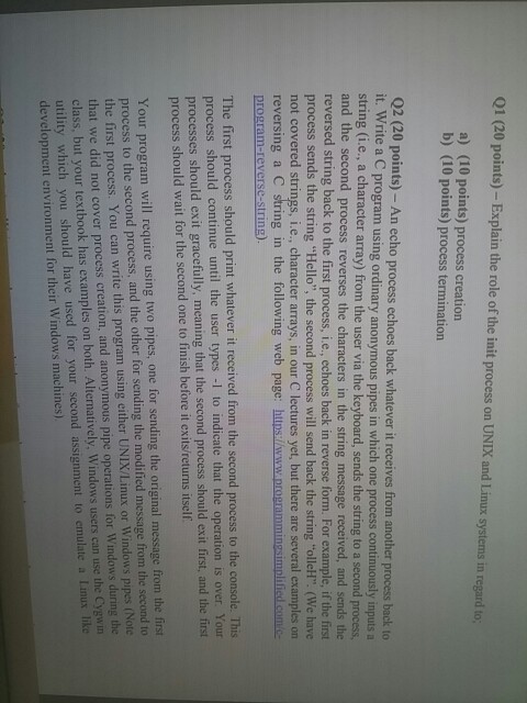 Solved Q1 (20 points)-Explain the role of the init process | Chegg.com