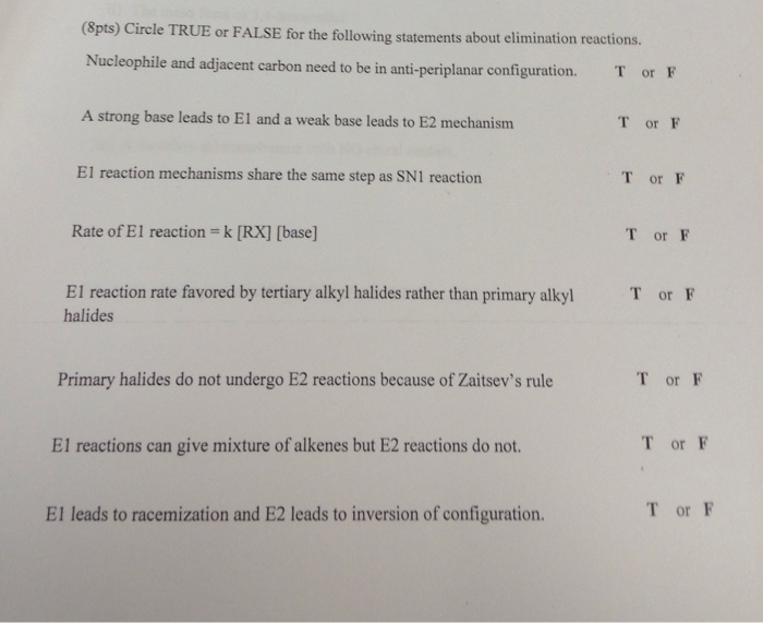 Solved Circle true or false for the following statements | Chegg.com