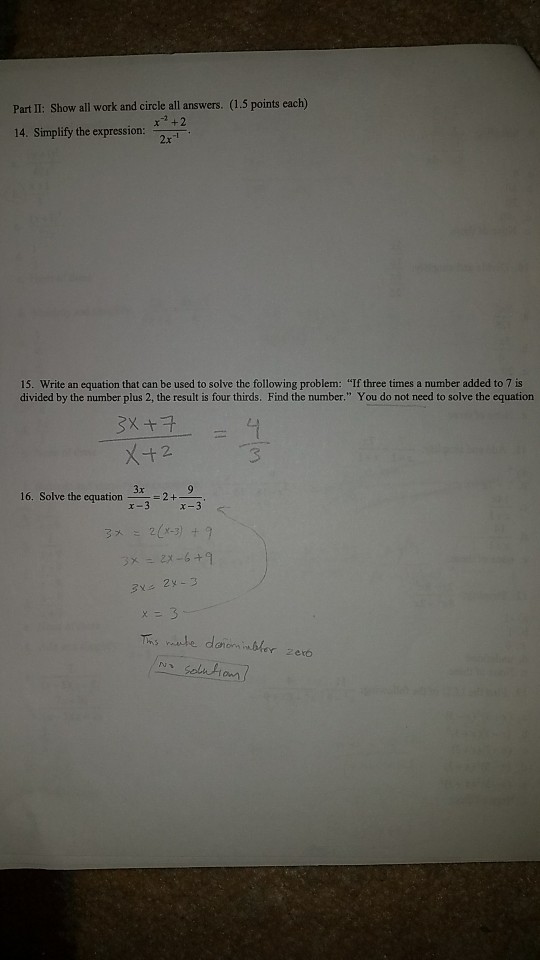 Solved Part II: Show all work and circle all answers. (1.5 | Chegg.com