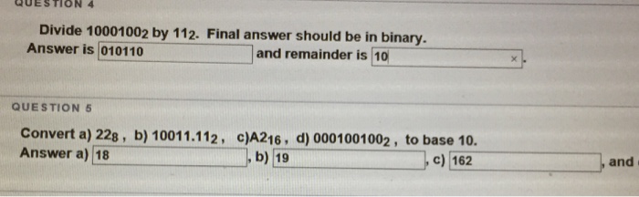 Solved Divide 10001002 by 112. Final answer should be in | Chegg.com
