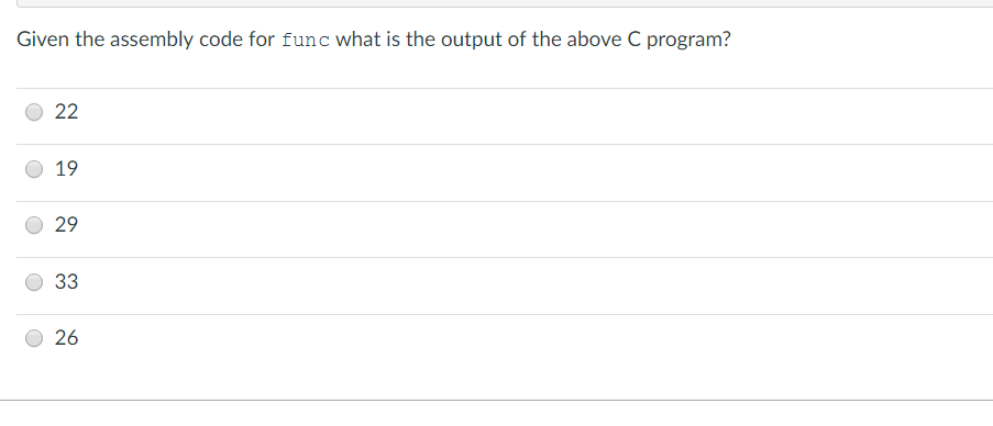 Solved The assembly code for func: | Chegg.com