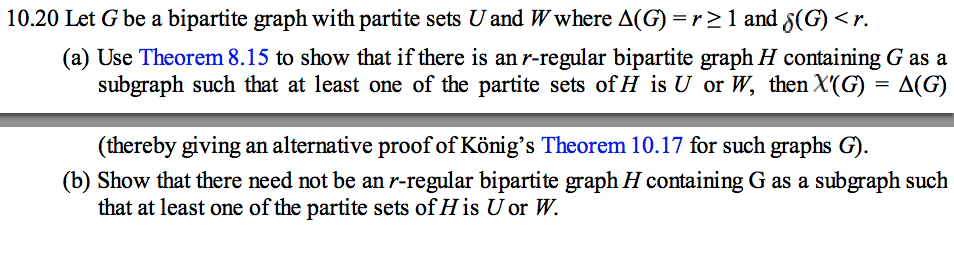 Solved Let G be a bipartite graph with partite sets U and W | Chegg.com