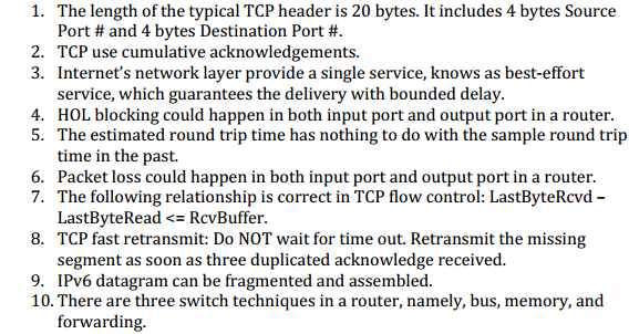 Solved Computer Networking Study Guide These are all true or | Chegg.com