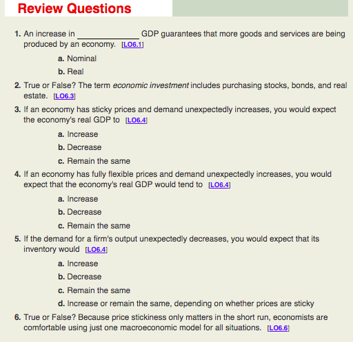 Solved Review Questions 1. An increase in GDP guarantees | Chegg.com