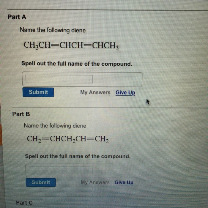 Solved Part A Name the following diene CH3CH CHCH CHCH3 | Chegg.com