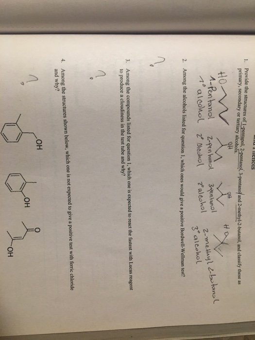 Solved Provide the structures of 1-pentanol, 2-pentanol, | Chegg.com