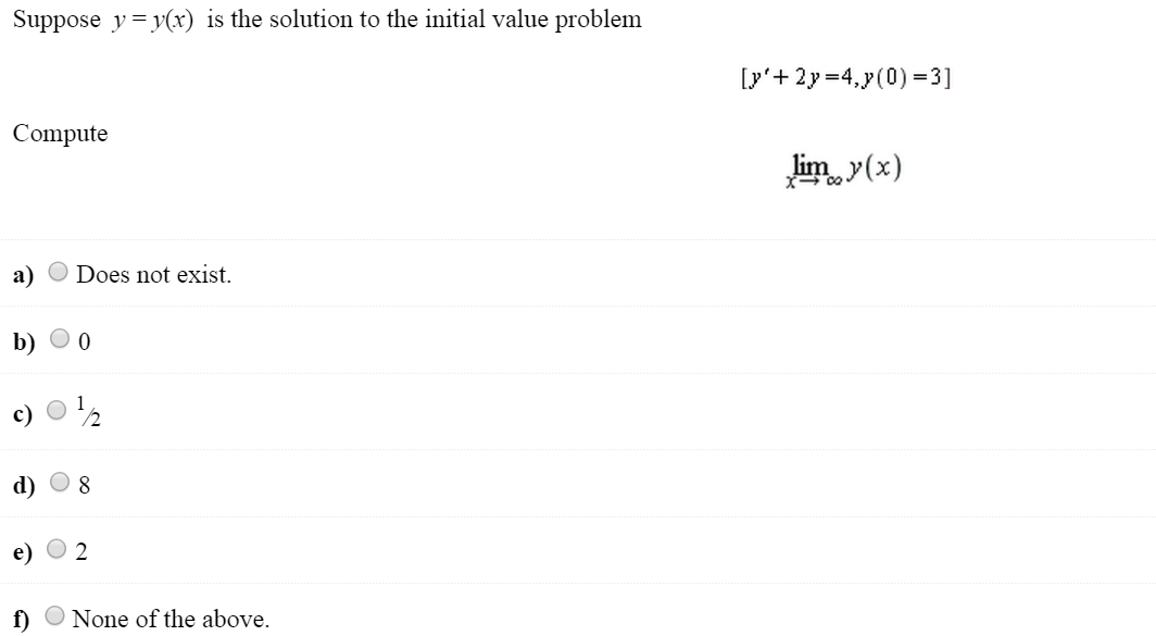 Solved Suppose y = y(x) is the solution to the initial value | Chegg.com