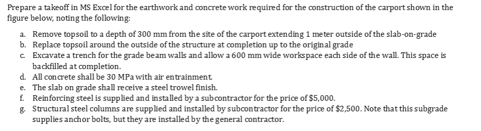 Solved Prepare a takeoff in MS Excel for the earthwork and | Chegg.com