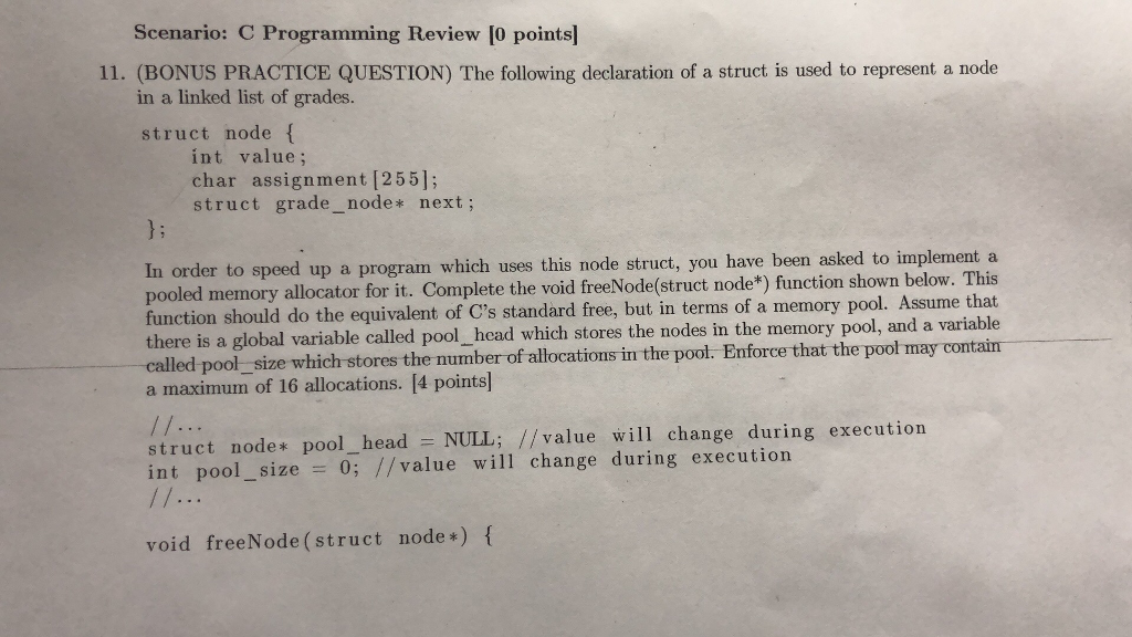 Solved Scenario: C Programming Review [0 points] 11. (BONUS | Chegg.com