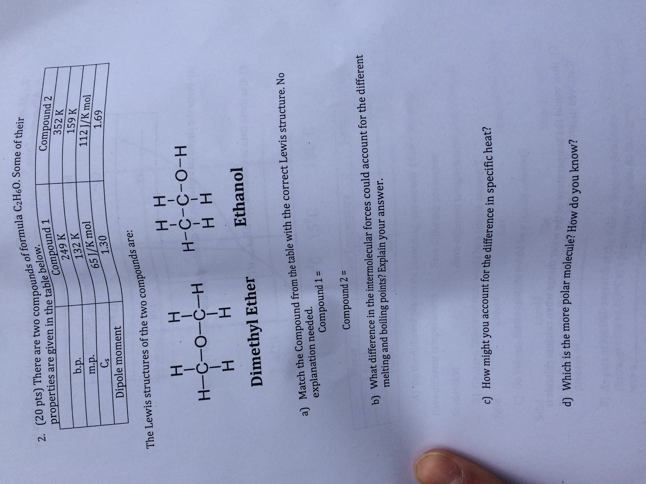 Solved There are two compounds of formula C2H6O. Some of | Chegg.com