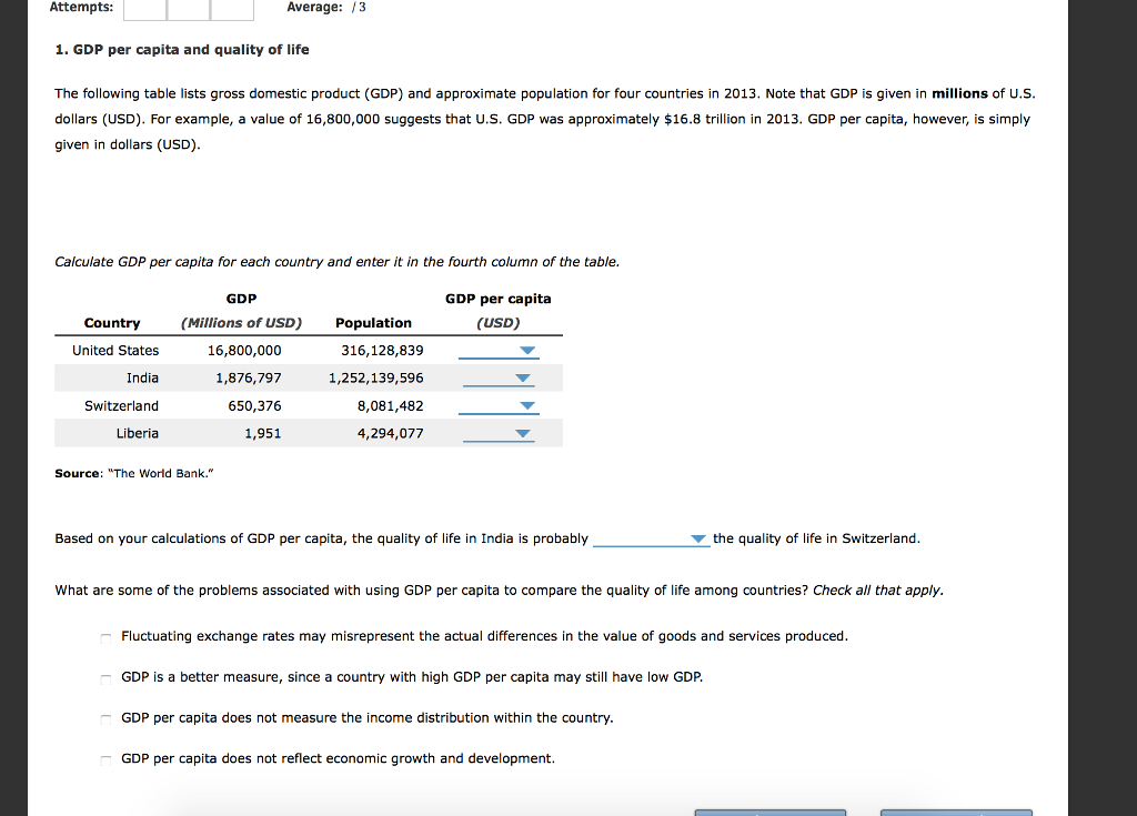 Solved for Based on your calculations of GDP per capita, the | Chegg.com