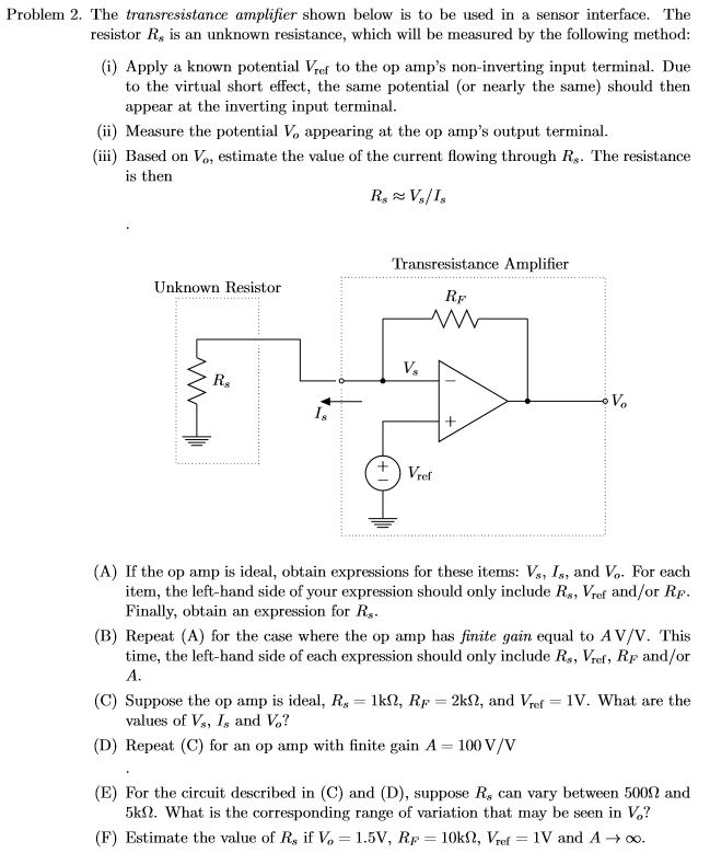 Solved The transresistance amplifier shown below is to be | Chegg.com