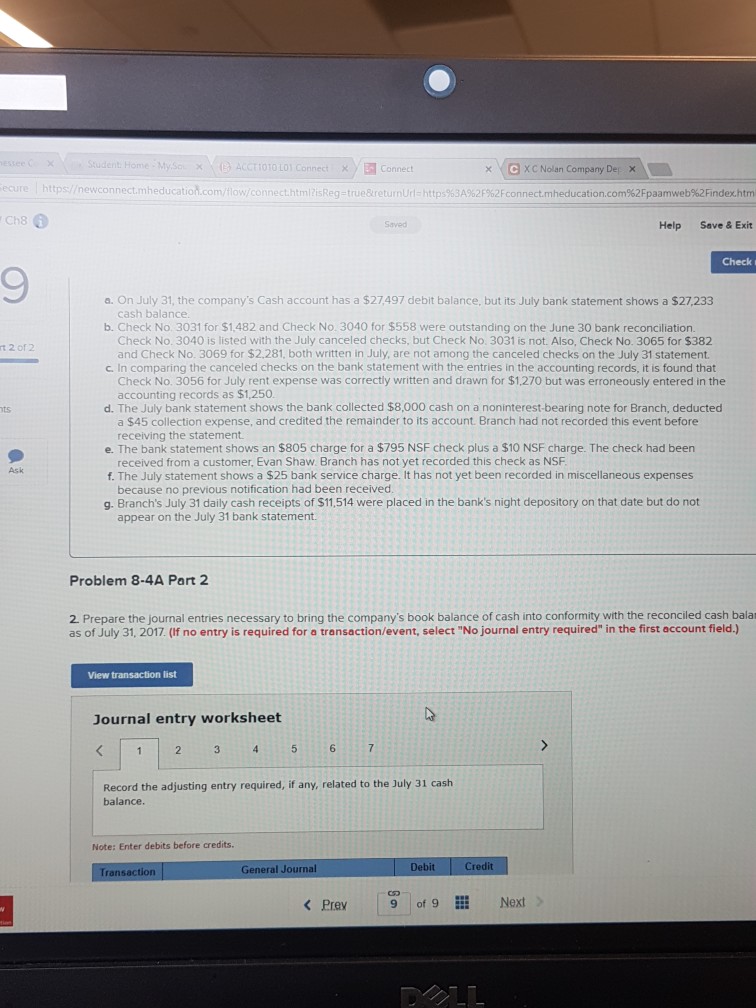 Solved xCXC Nolan Company De ecure https new connect mhed | Chegg.com