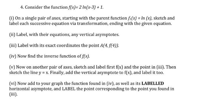 Solved Consider the function/f(x) = ln(x-3) + 1. On a | Chegg.com