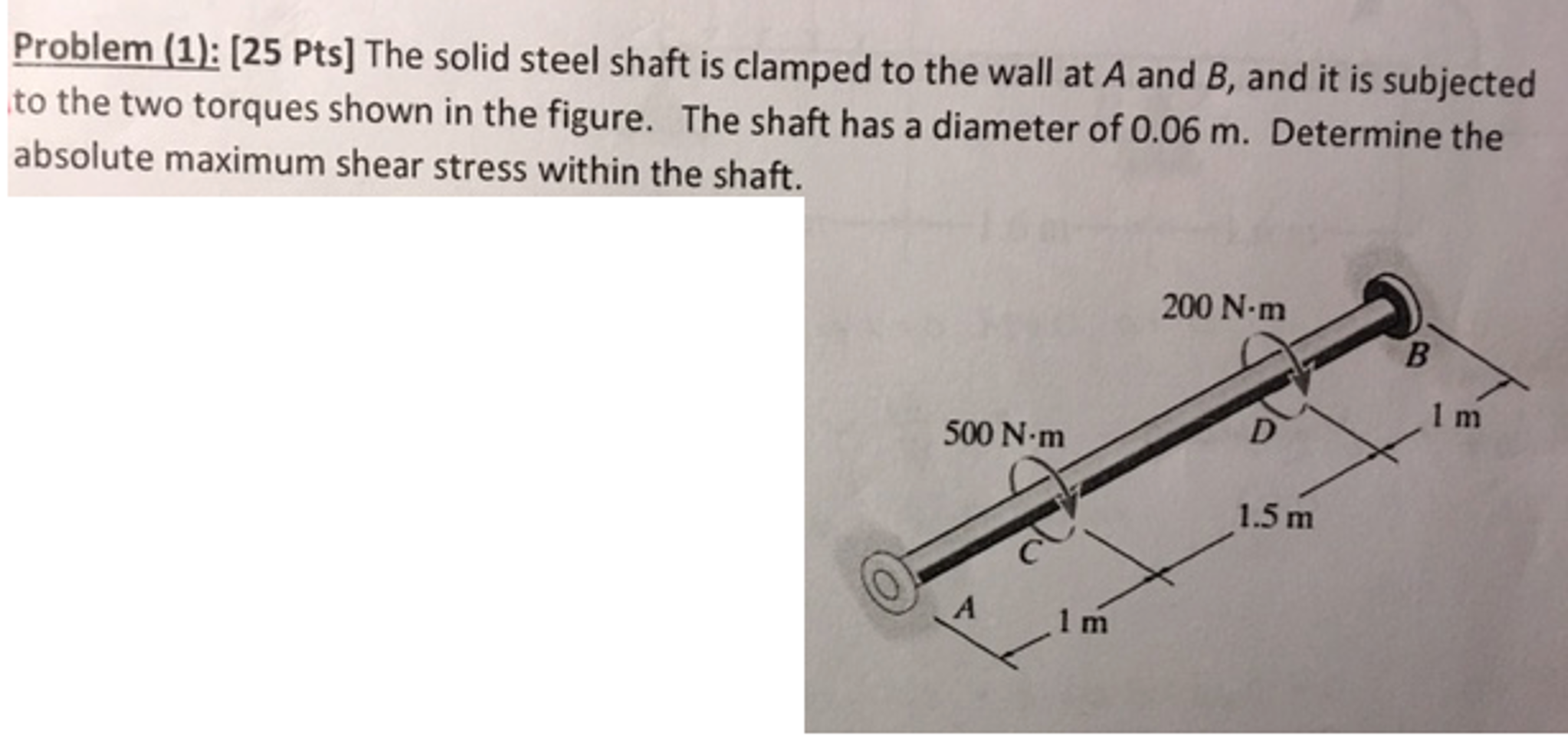 Solved The solid steel shaft is clamped to the wall at A and | Chegg.com