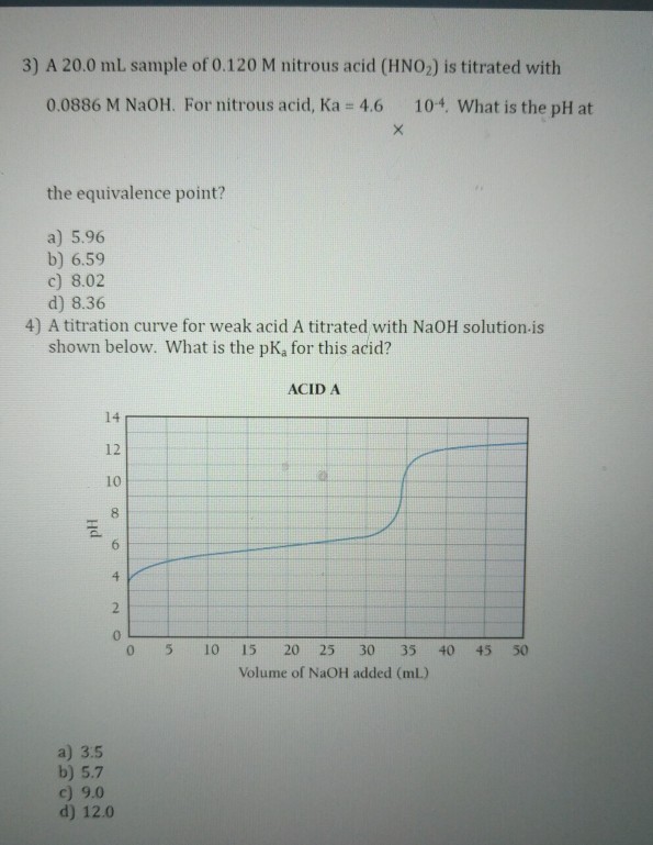 Solved 1) A 20.0 mL sample of 0.120 M NaOH is titrated with | Chegg.com