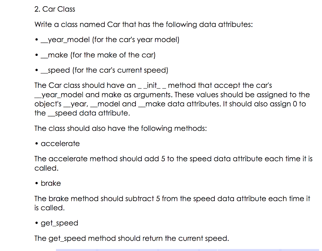 Solved 2. Car Class Write a class named Car that has the | Chegg.com Solved 2. Car Class Write a class named Car that has the | Chegg.com