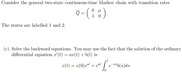 Solved Consider the general two-state continuous-time Markov | Chegg.com