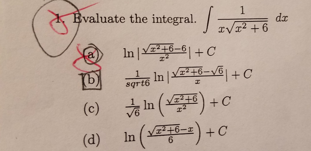 Solved Evaluate the integral. integral 1/x Squareroot x^2 + | Chegg.com
