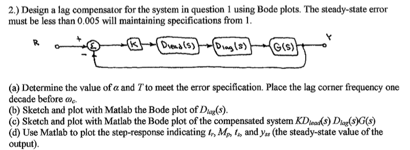 Design a lag compensator for the system in question 1 | Chegg.com