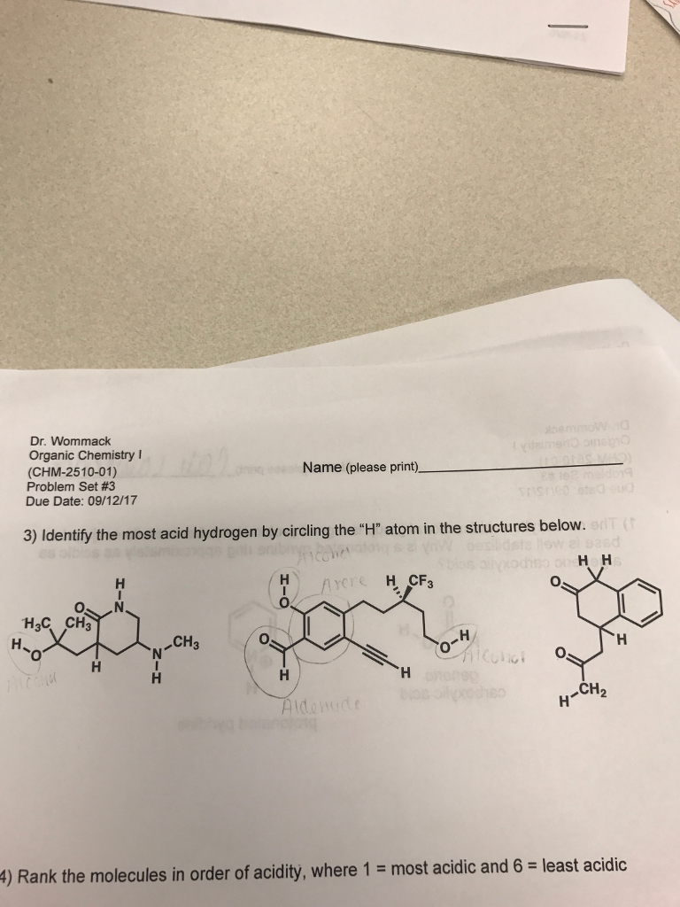 Solved Identify the most acid hydrogen by circling the 'H' | Chegg.com