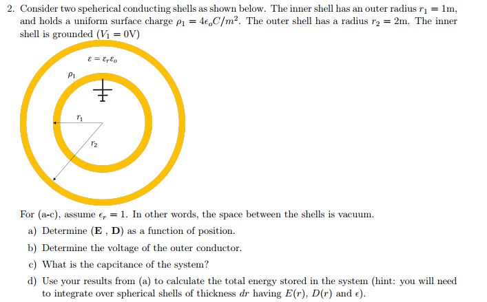 Solved 2. Consider two speherical conducting shells as shown | Chegg.com
