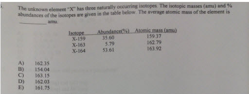 Solved the unknown element "x" has threen naturally | Chegg.com