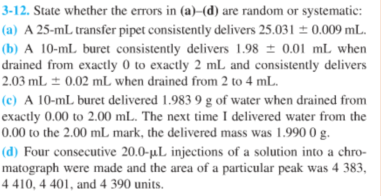 Solved State whether the errors in (a)-(d) are random or | Chegg.com