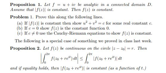 Solved Proposition 1. Let f-u iv be analytic in a connected | Chegg.com
