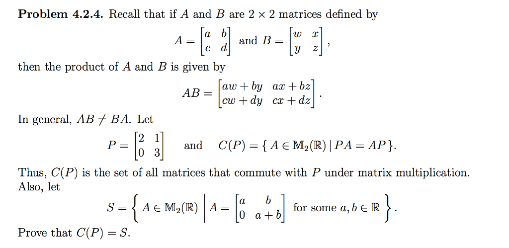 Solved Problem 4.2.4. Recall that if A and B are 2 × 2 | Chegg.com