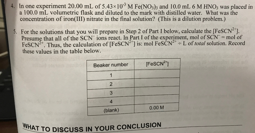 Solved In one experiment 20.00 mL of 5.43*10^-3 M Fe(NO3)3 | Chegg.com