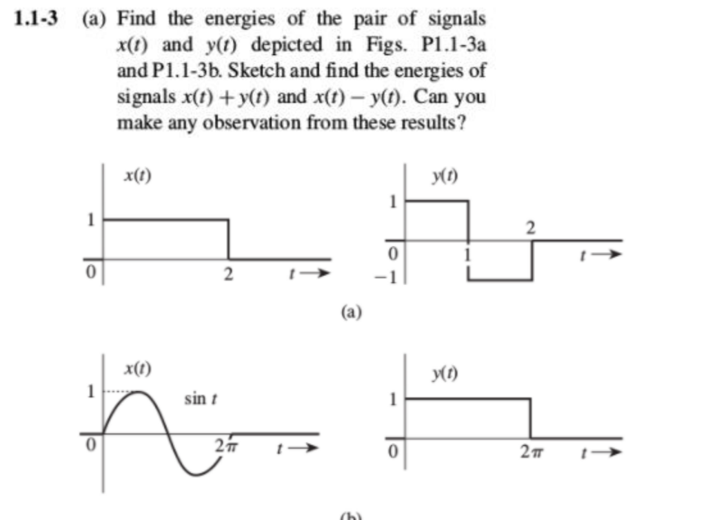 Solved 1.1-3 (a) Find the energies of the pair of signals | Chegg.com