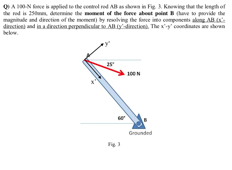 Solved Q) A 100-N force is applied to the control rod AB as | Chegg.com